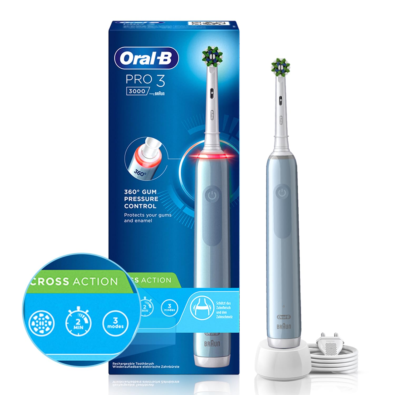Oral B Pro 3 Electric Toothbrush, Rechargeable, 3 Pressure Modes for ...