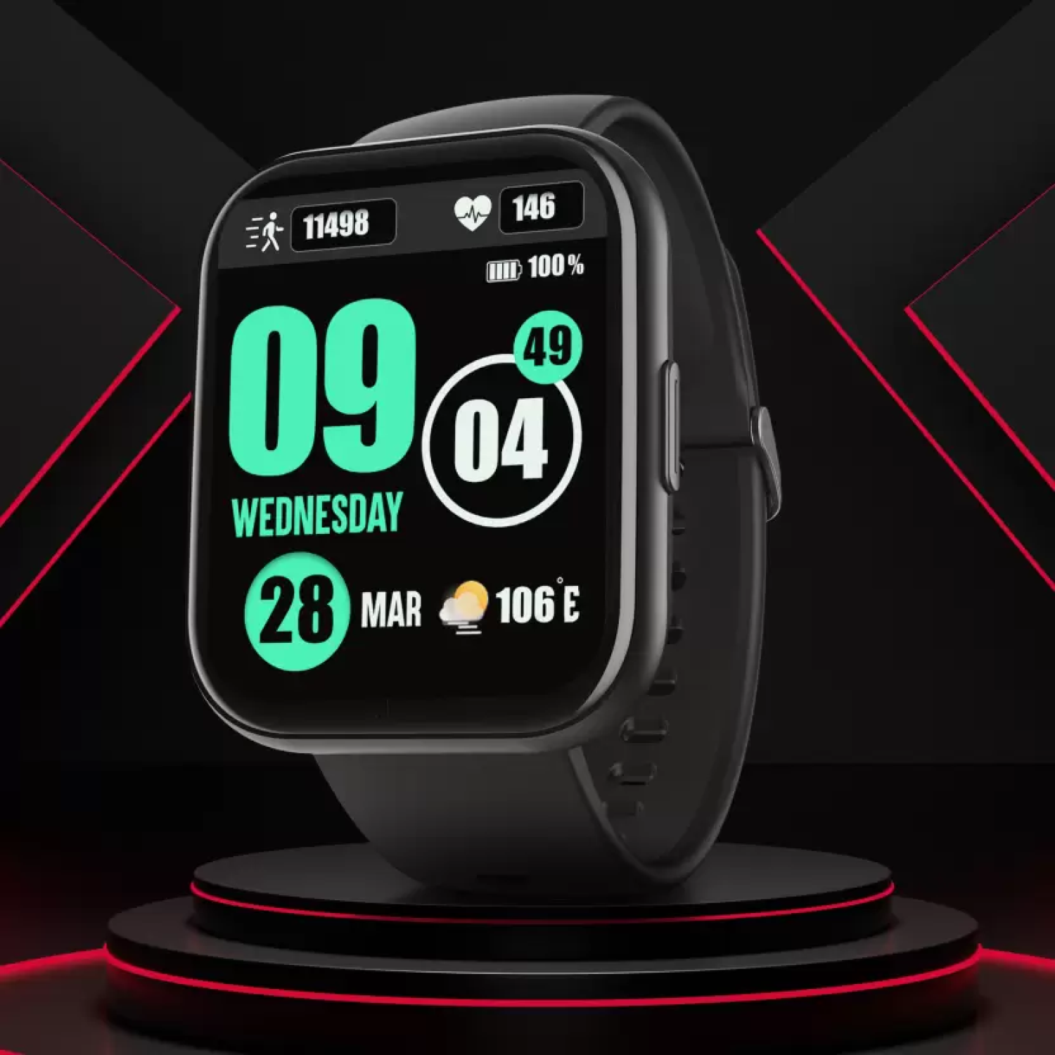 boAt Wave Neo Plus with 1.96 HD Display, BT Calling Smartwatch (Active Black Strap, Free Size)