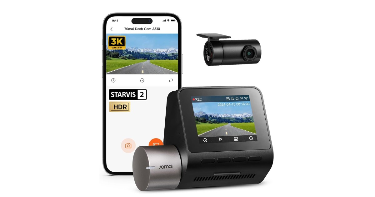 70mai A510 HDR 3K Dual Channel Dash Cam, STARVIS 2 IMX675 Sensor, ADAS ...