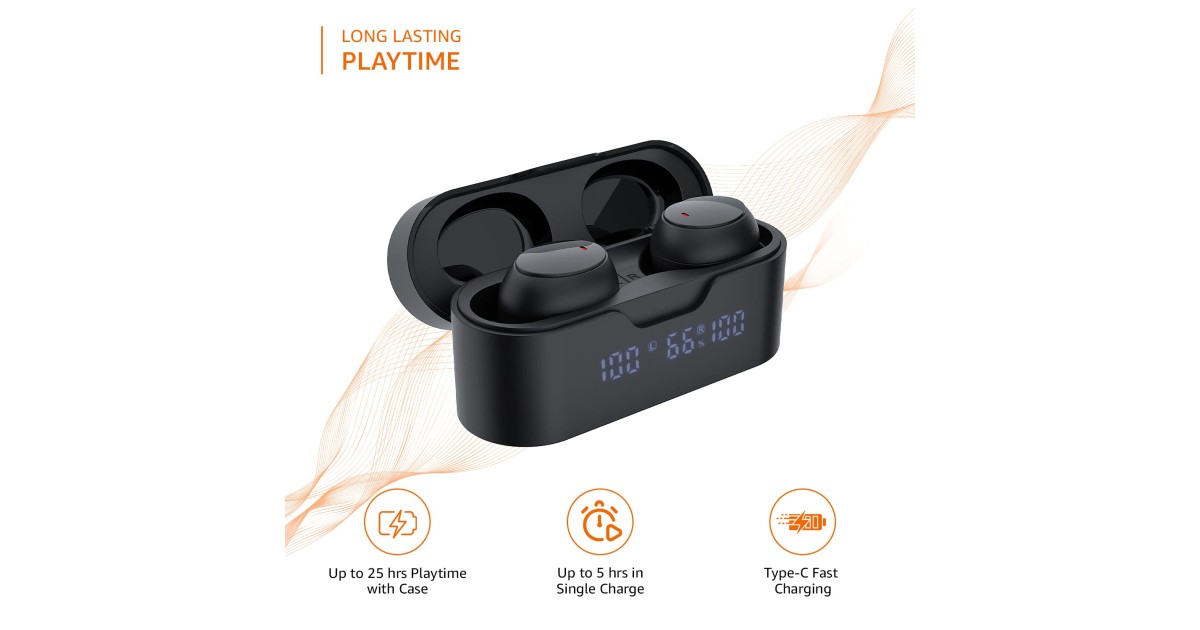 AmazonBasics Truly Wireless in Ear Earbuds with Built-in Mic Touch (Black)