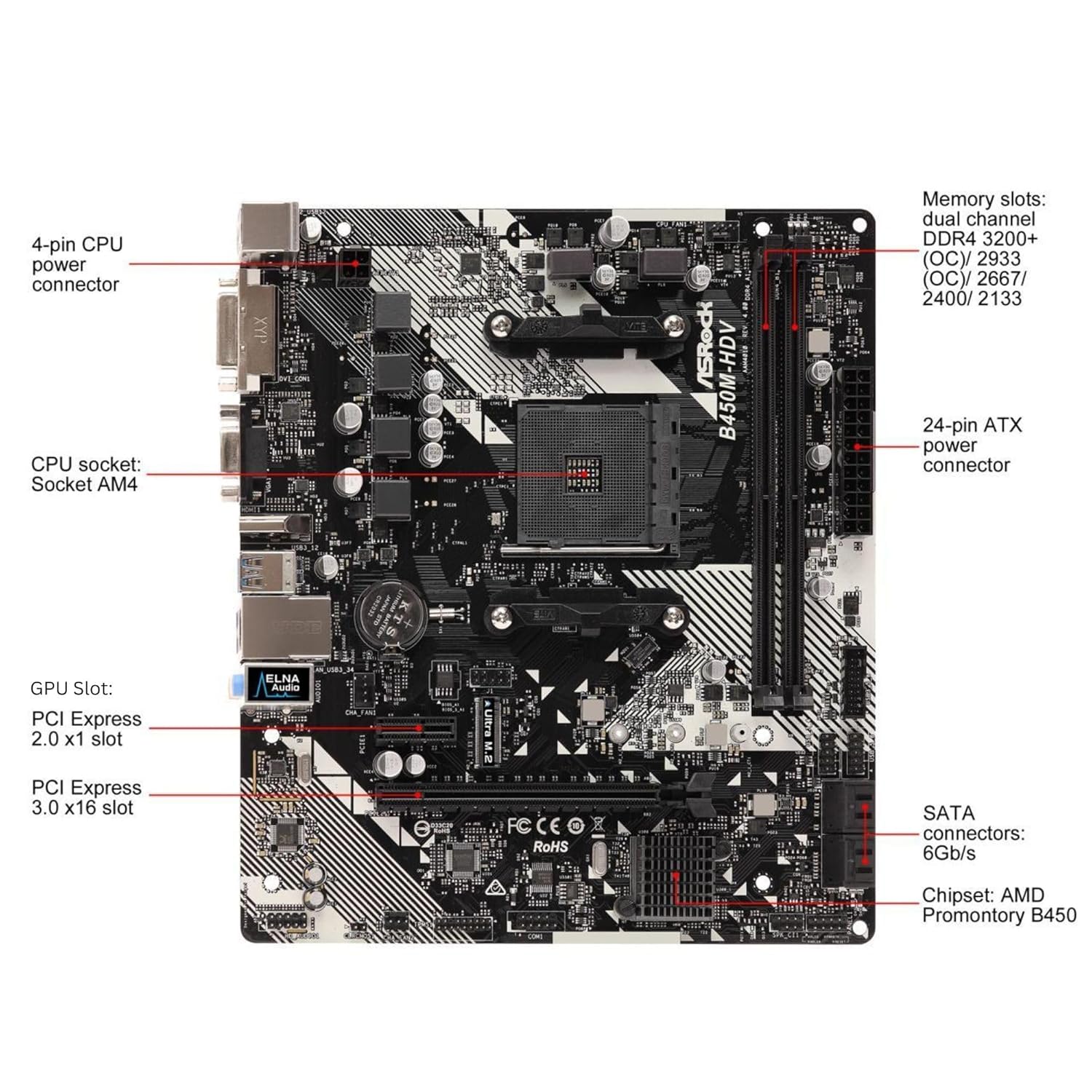 ASRock B450M-Hdv R4.0 Socket Am4/ AMD Promontory B450/ Ddr4/ Sata3&Usb3 ...