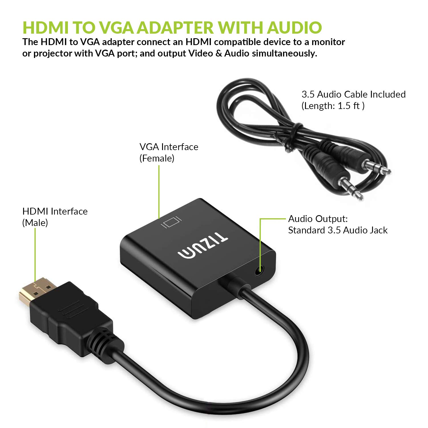 AirCase Tizum Hdmi to Vga/Av Adapter Cable 1080P for Projector ...