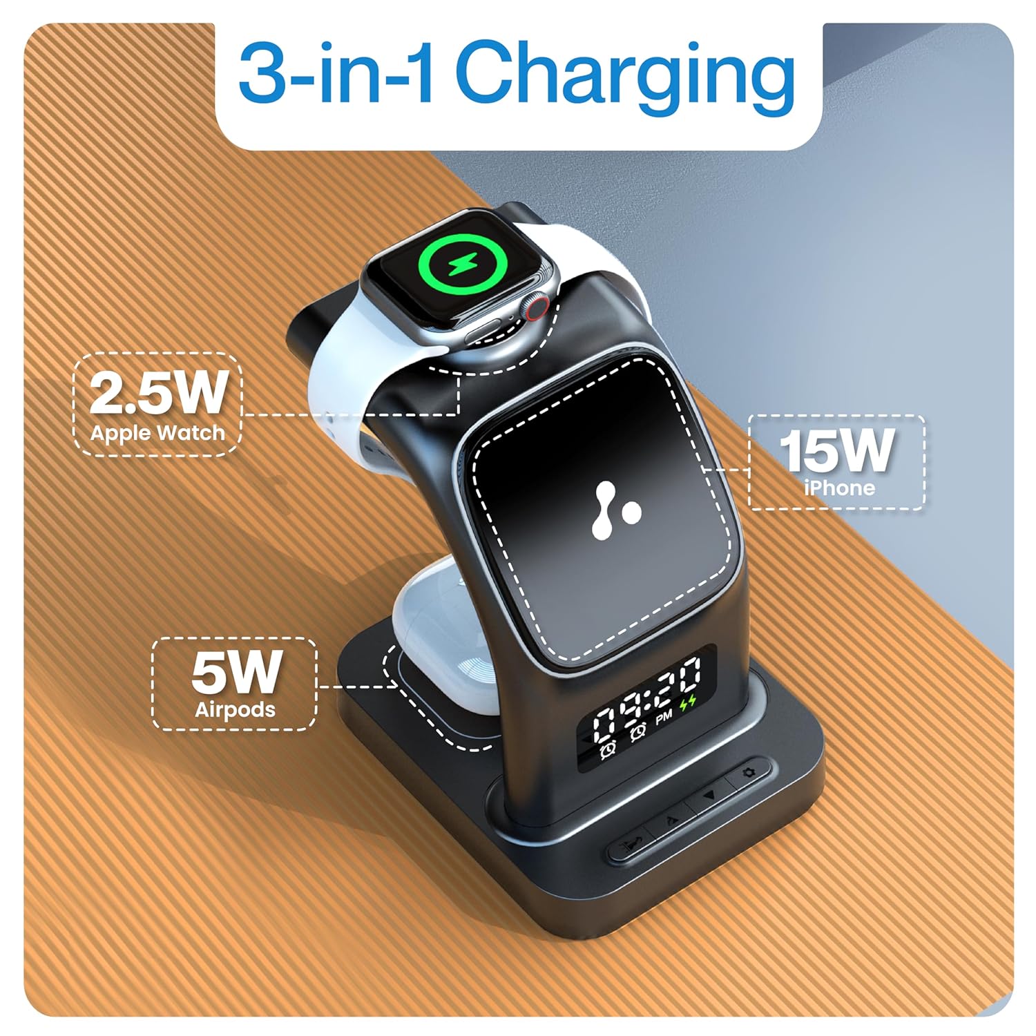 Ambrane 22.5W Magnetic Magsafe 3In1 Wireless Charger for iPhone & andriod