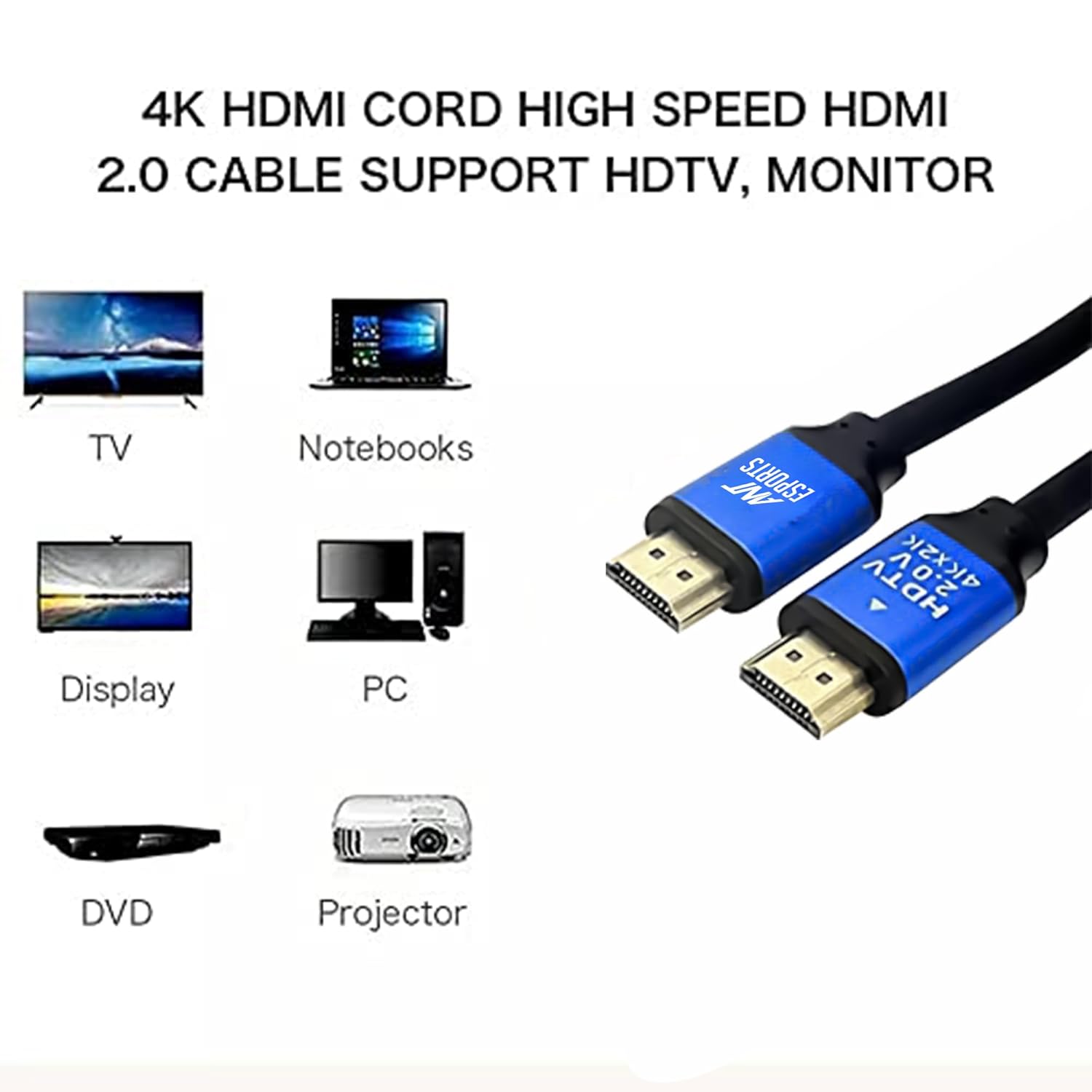 Ant Esports AEH105 4K HDMI Cable with Blue Metal Cap - 5 Meters I 2.0 ...
