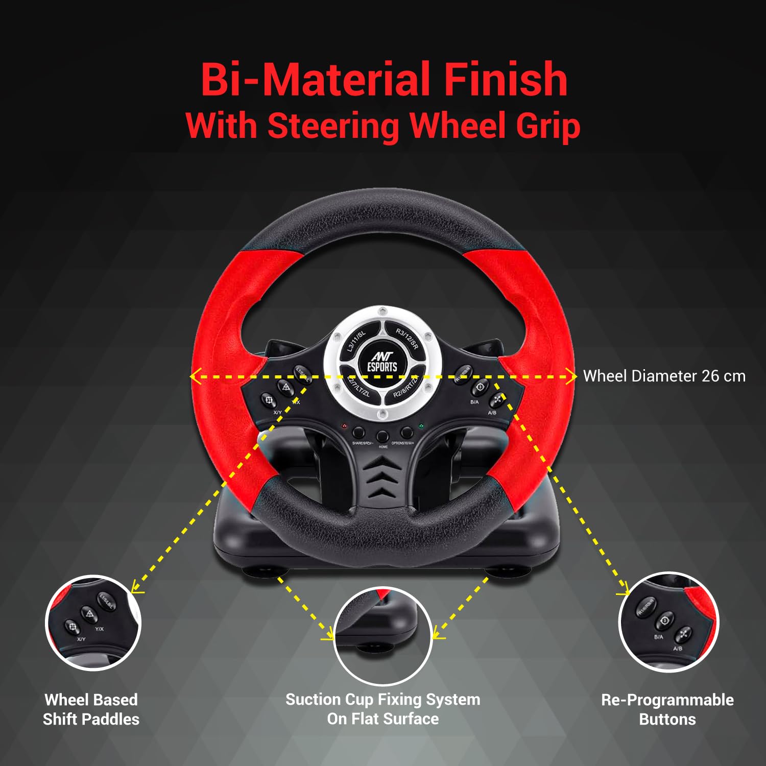 Ant Esports GW170 Competition Racing Steering Wheel with Universal USB ...