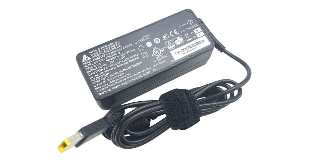 Lenovo 65W USB Slim Tip Rectangular pin Laptop Adapter/Charger with ...