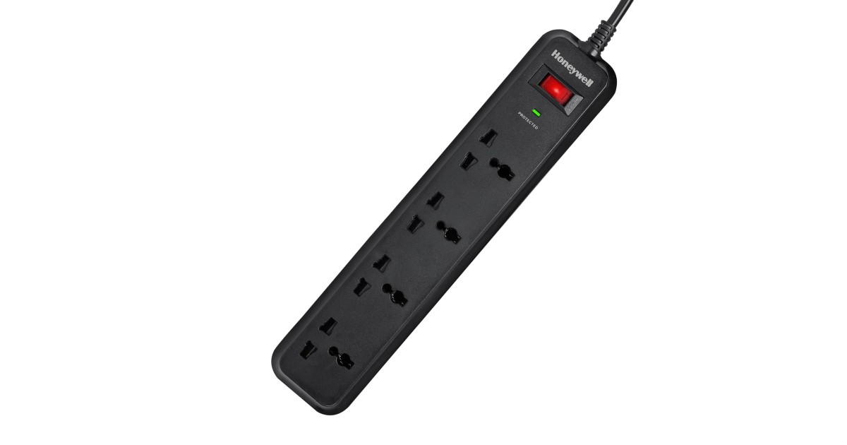 Honeywell Surge Protector, 4 Universal Sockets,15000Amp, 2 Meter Cord ...