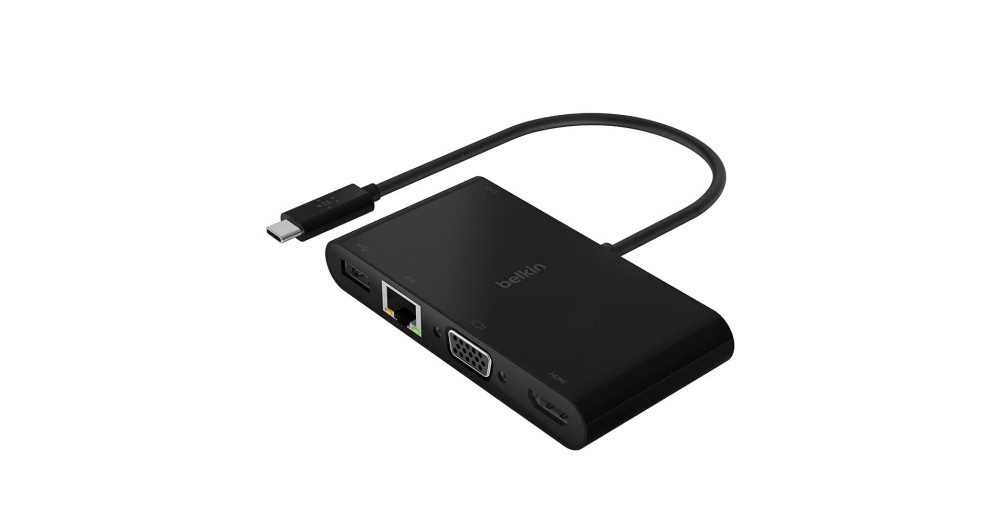 Belkin USB-C Multimedia + Charge Adapter (100W) with Tethered USB-C ...