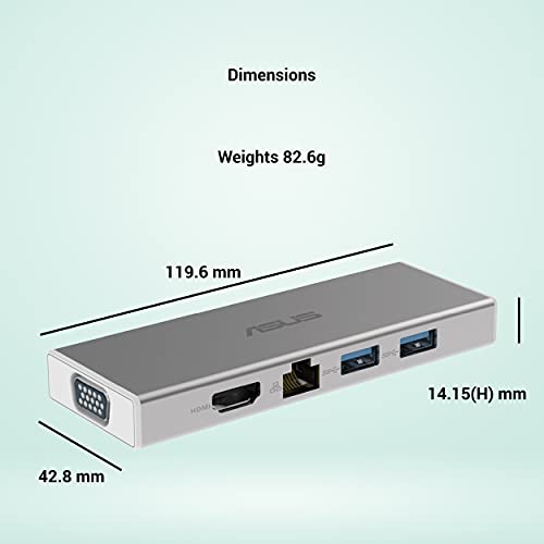 ASUS OS200 USB-C DONGLE with Two USB 3.0 Ports, Gigabit Ethernet Port ...