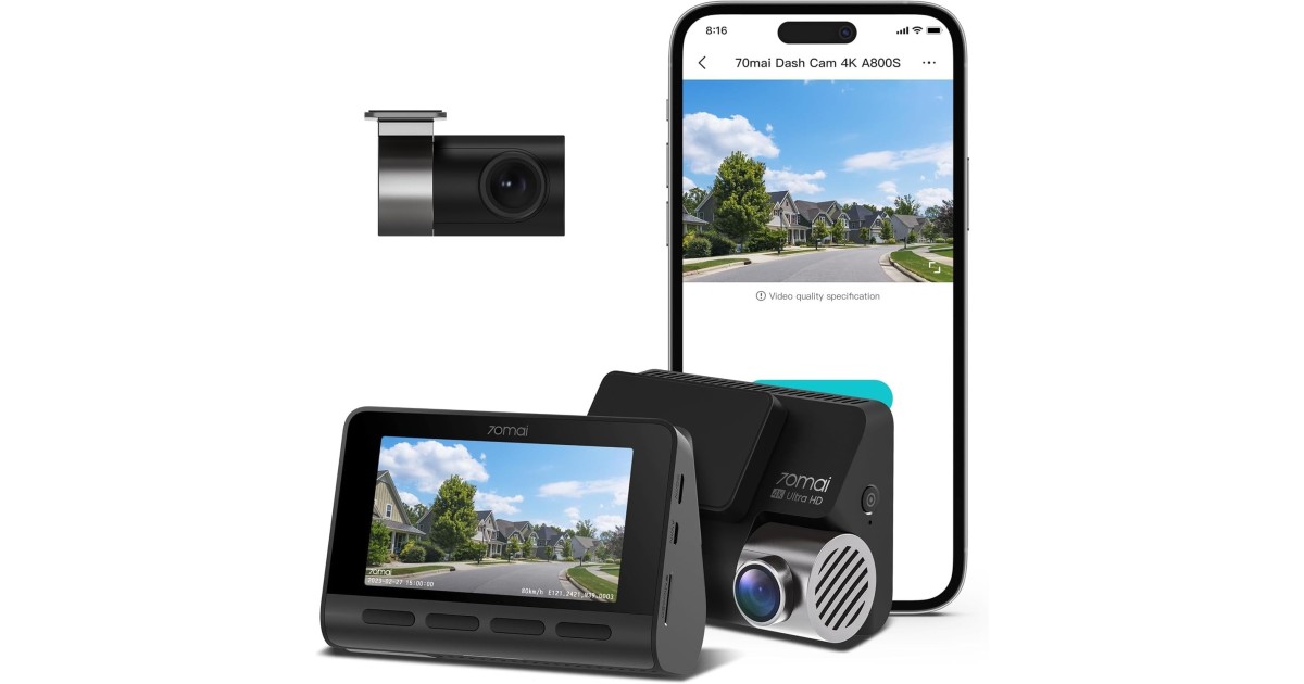 70mai A800S True 4K Dual Channel Car Dash Camera, 2160P Front and 1080P ...