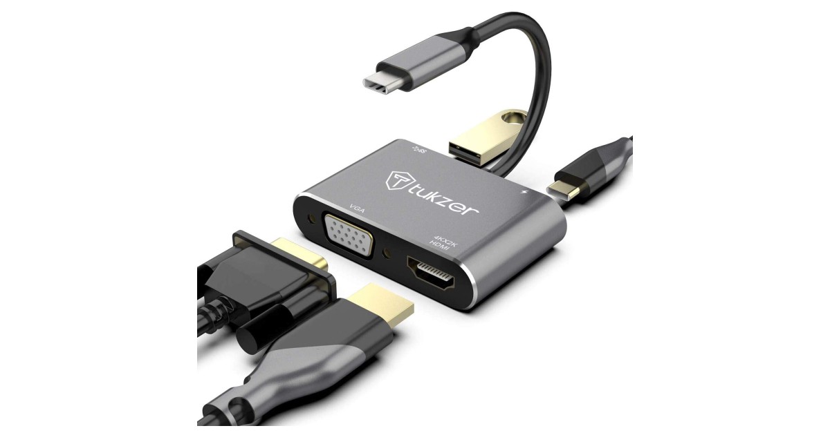 Tukzer USB C to 4K-HDMI-UHD + VGA, USB 3.0 OTG Adapter (4 in 1) with ...