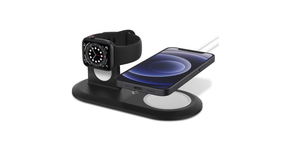 Spigen Mag Fit Duo 2 in 1 mobile stand Compatible with MagSafe Charger ...
