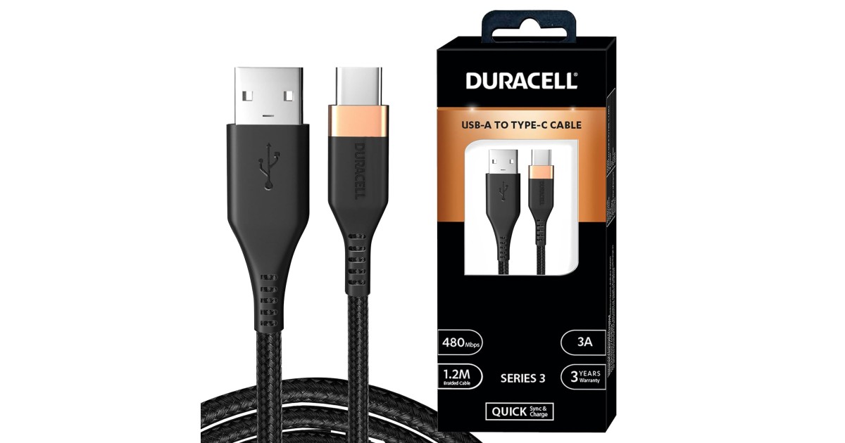 Duracell USB Type C 3A Braided Sync and Fast Charging Cable 3.9 Ft (1 ...