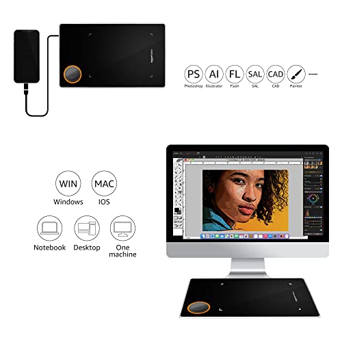 Amazon Basics Professional Graphics Drawing Tablet 8192 Levels Digital ...