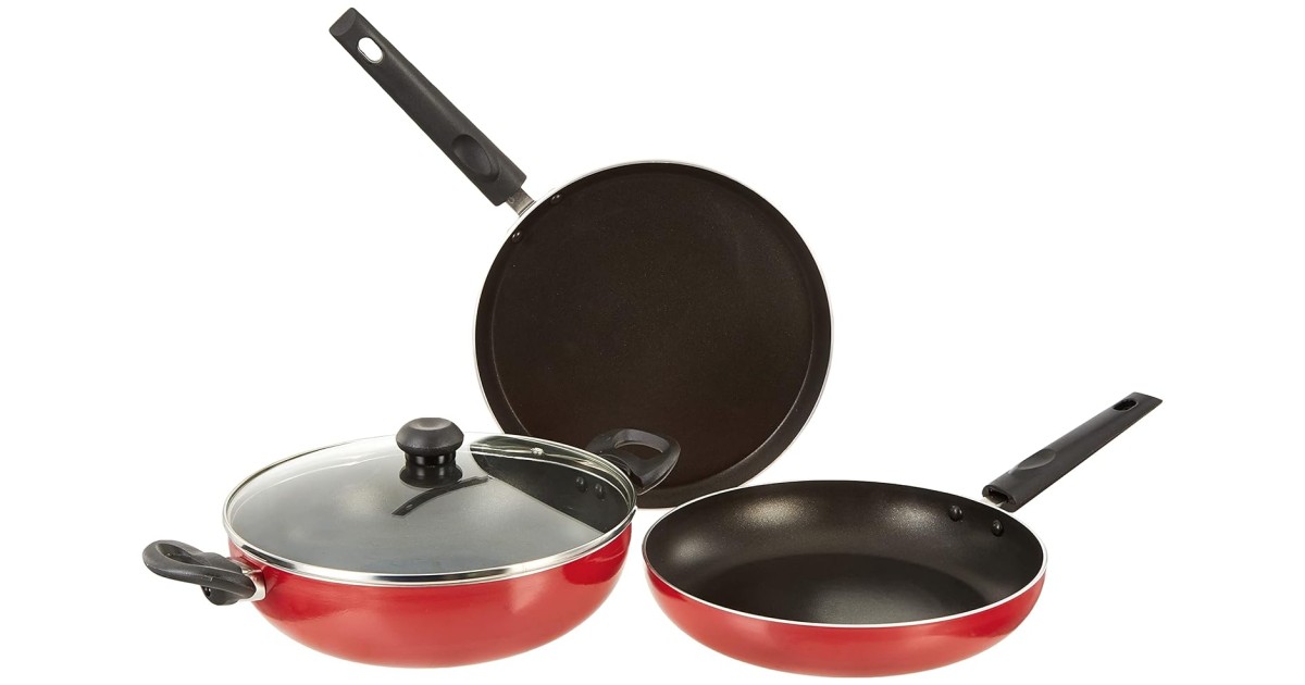 Butterfly Rapid Non Stick Cookware 3 Pcs Set Induction Base,Aluminium, Red