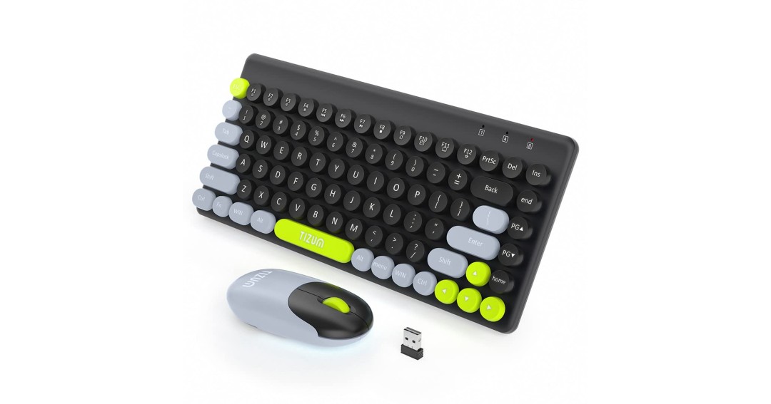 Tizum 2.4 GHz Retro Wireless Keyboard & Optical Mouse Combo with 2-in-1 ...