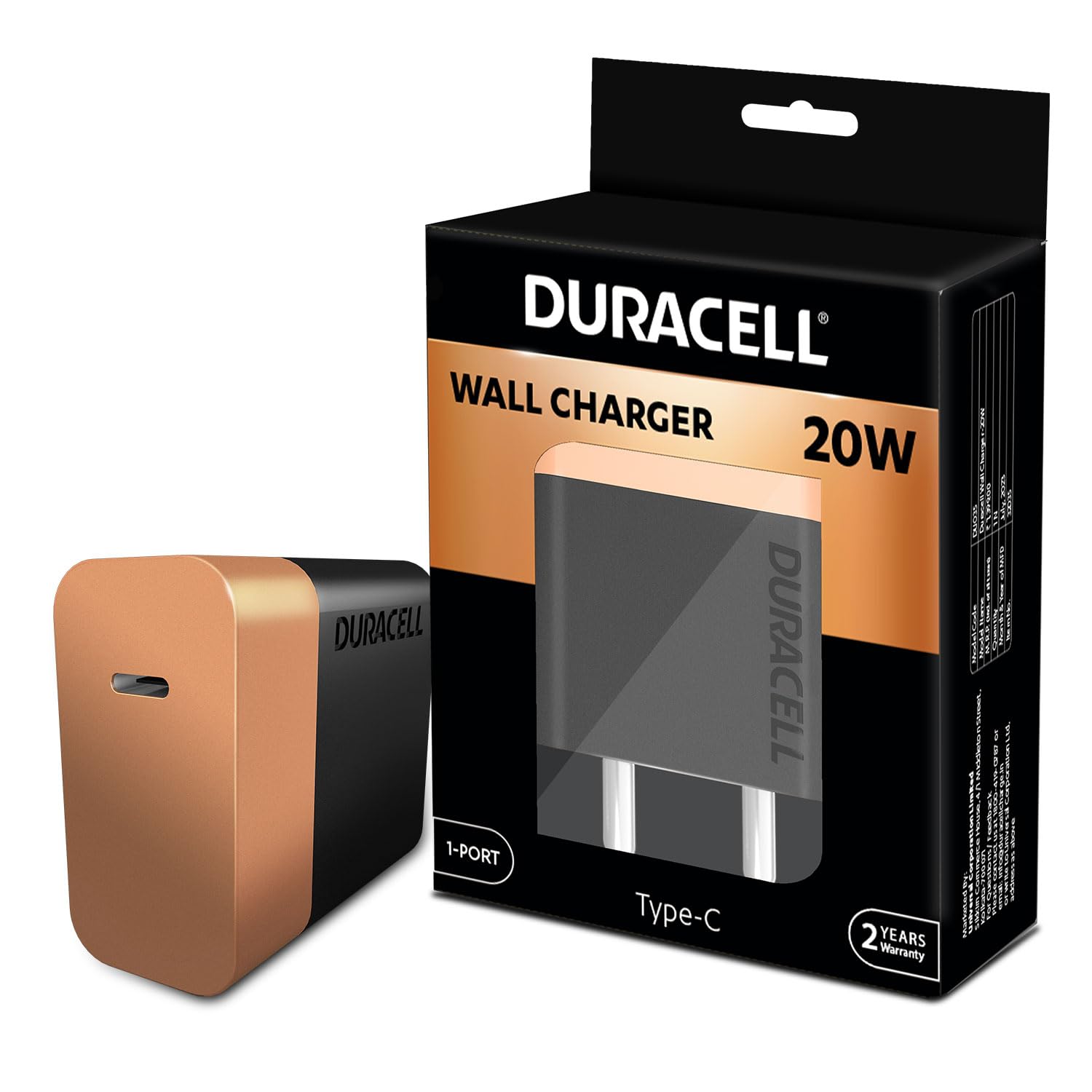 Duracell 20 Watts Fast Wall Charger Adapter, 1 USB Type C Power ...