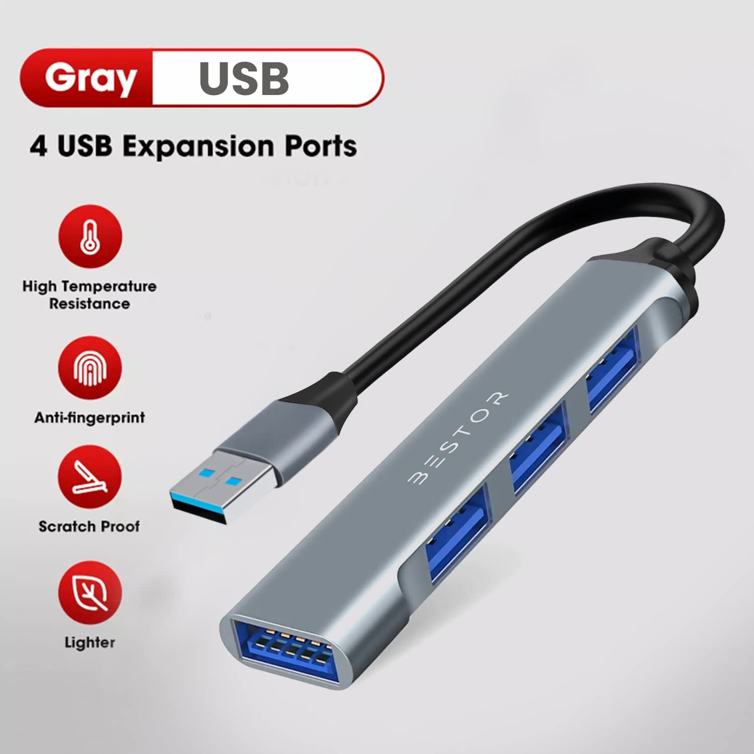 BESTOR® 4-in-1 USB Hub, Portable USB Splitter with 4 Ports, Mini ...