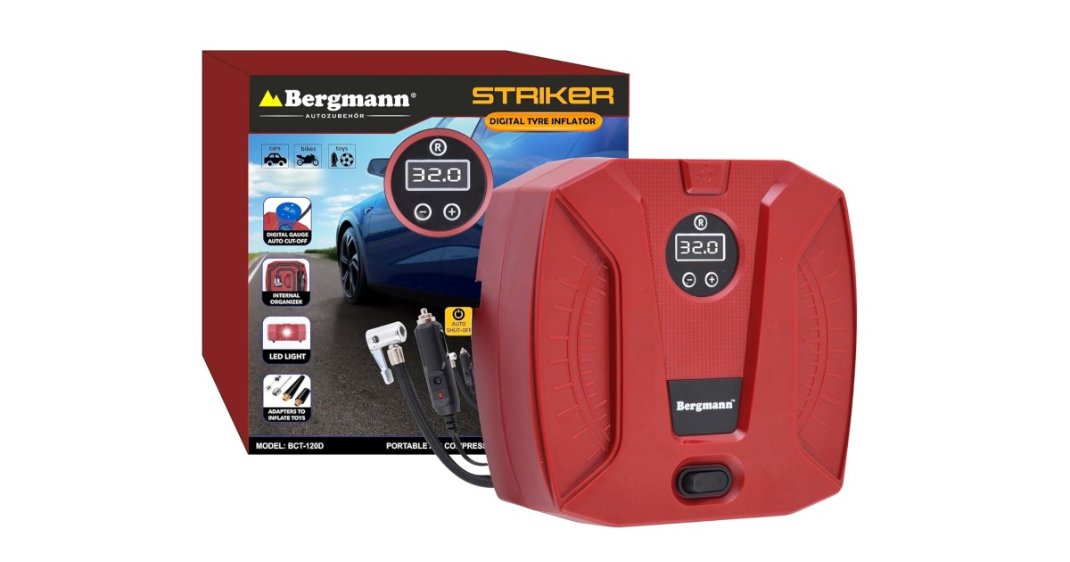 Bergmann Striker Digital Compact & Portable Car & Bike Tyre Inflator ...