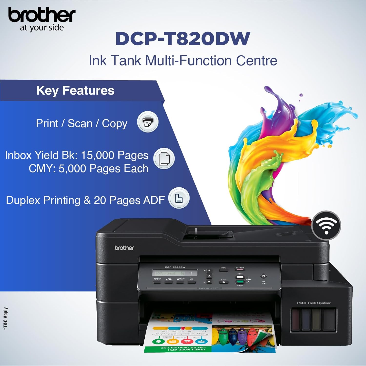 Brother Ink Tank DCP-T820DW WIFI Auto Duplex Color | Vlebazaar