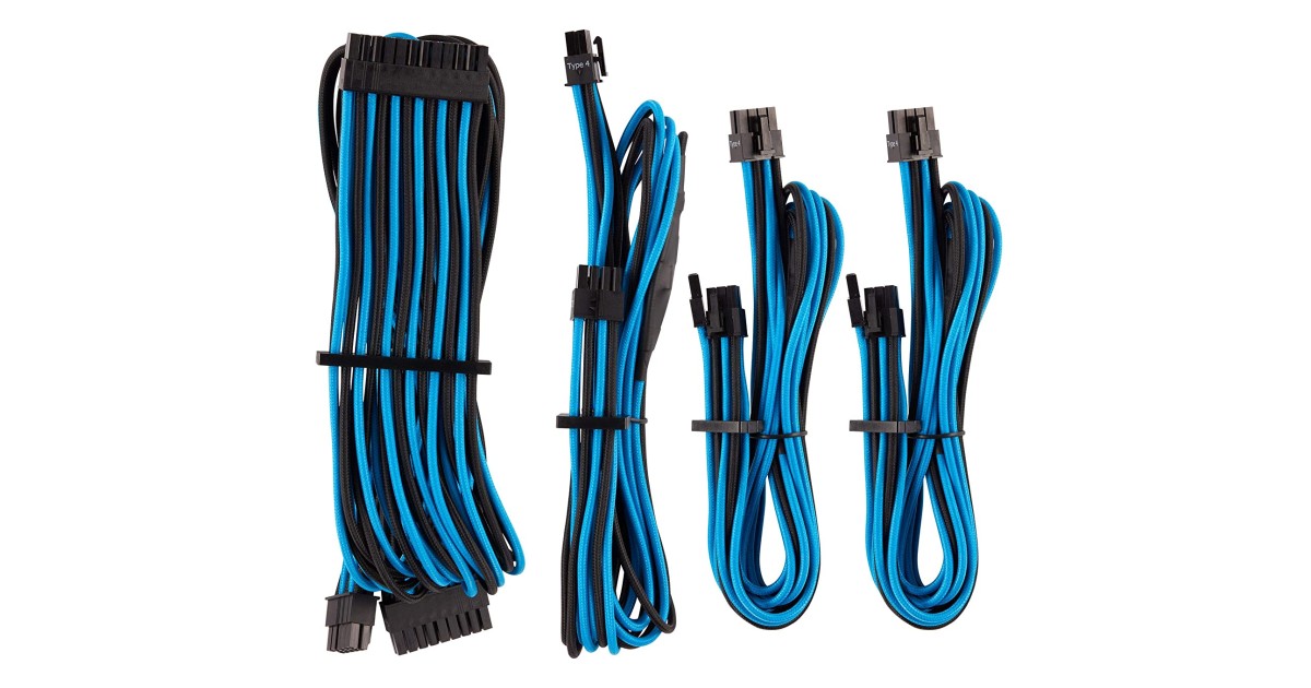 CORSAIR Premium Individually Sleeved PSU Cables Starter Kit – Blue ...