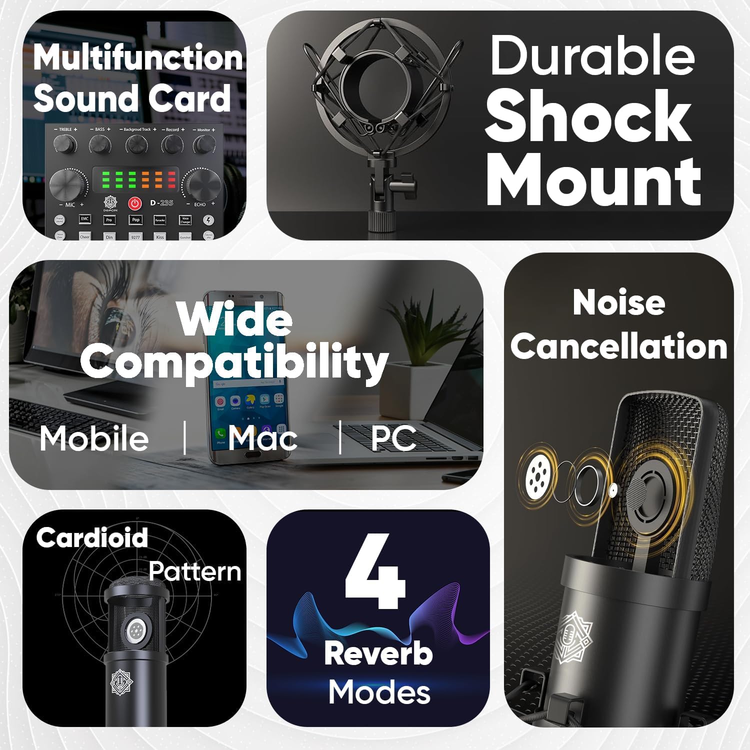 DIGIMORE Dual Condenser Microphone Kit for Singing with V8 Sound Card ...