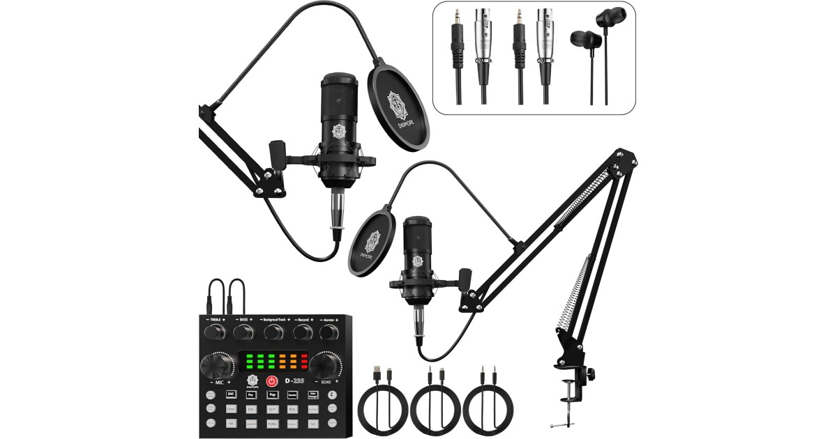 DIGIMORE Dual Condenser Microphone Kit for Singing with V8 Sound Card ...