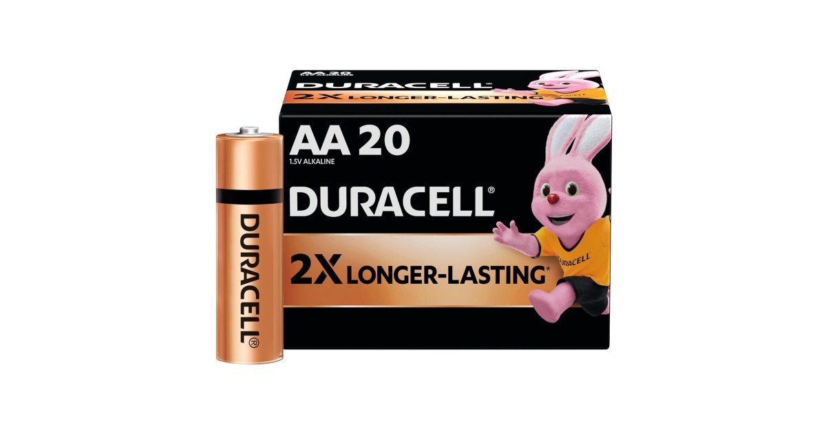 Duracell Alkaline AA Battery, Pack of 20, Everyday Devices, Clock, Toy ...