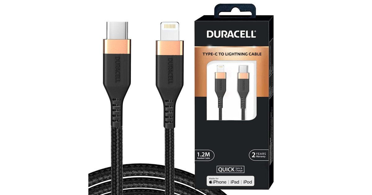 Duracell USB Type C To Lightning Apple Certified (Mfi) Braided Sync ...