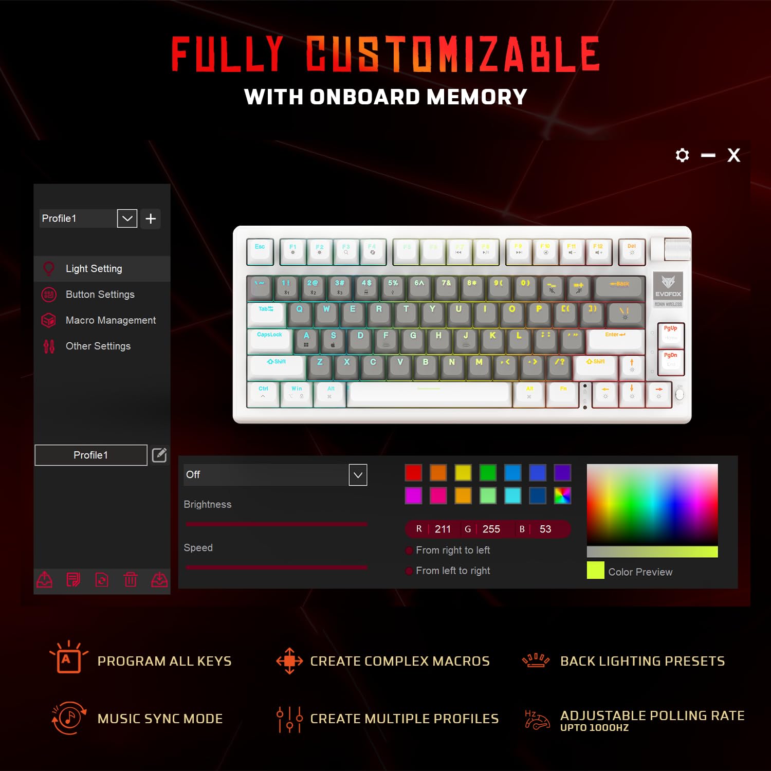 EvoFox Ronin Wireless Mechanical Keyboard (BT+2.4GHz+Wired) | 9 Layer ...