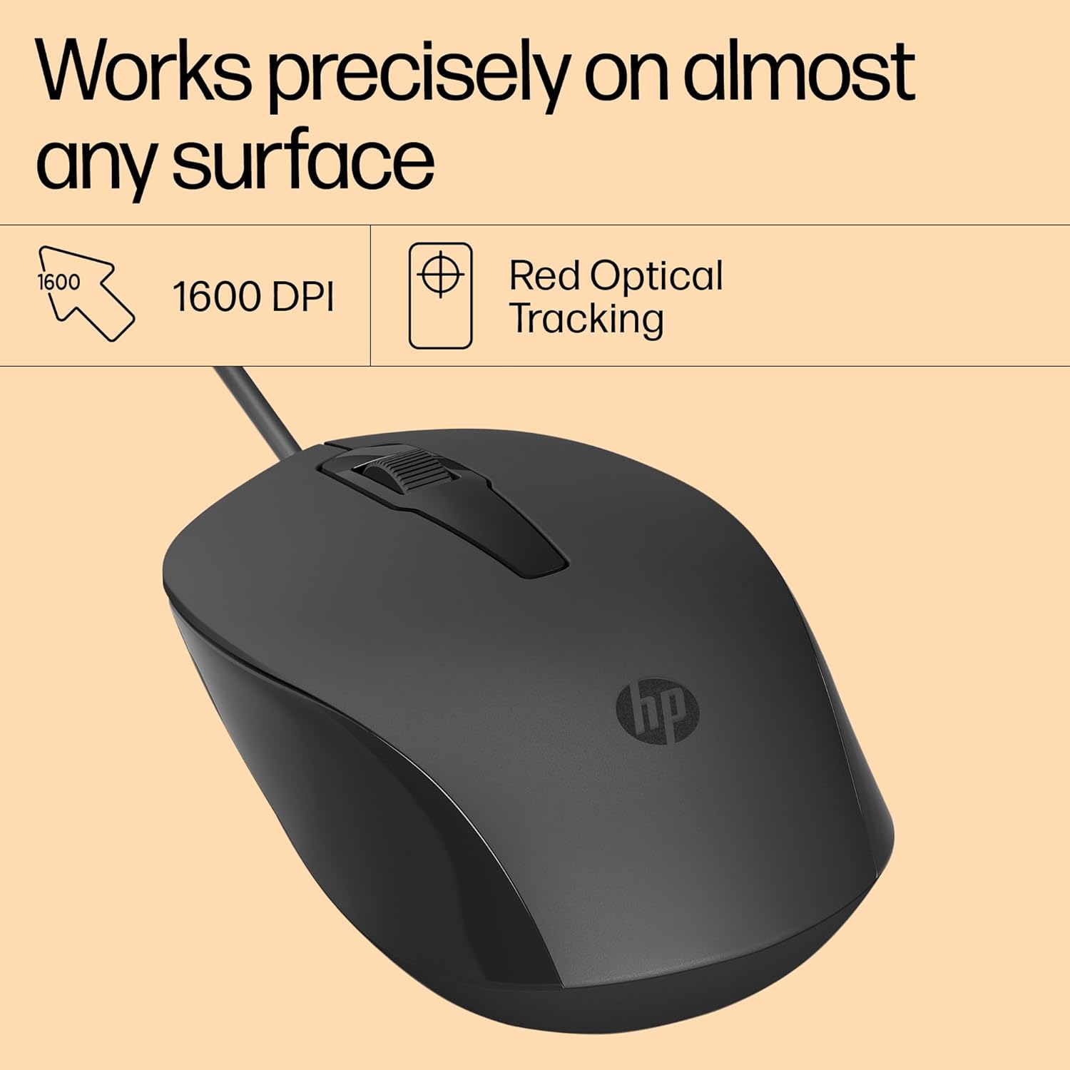 HP 150 Wired Mouse- Elegant Ergonomic Design, 1600 DPI Optical Tracking ...