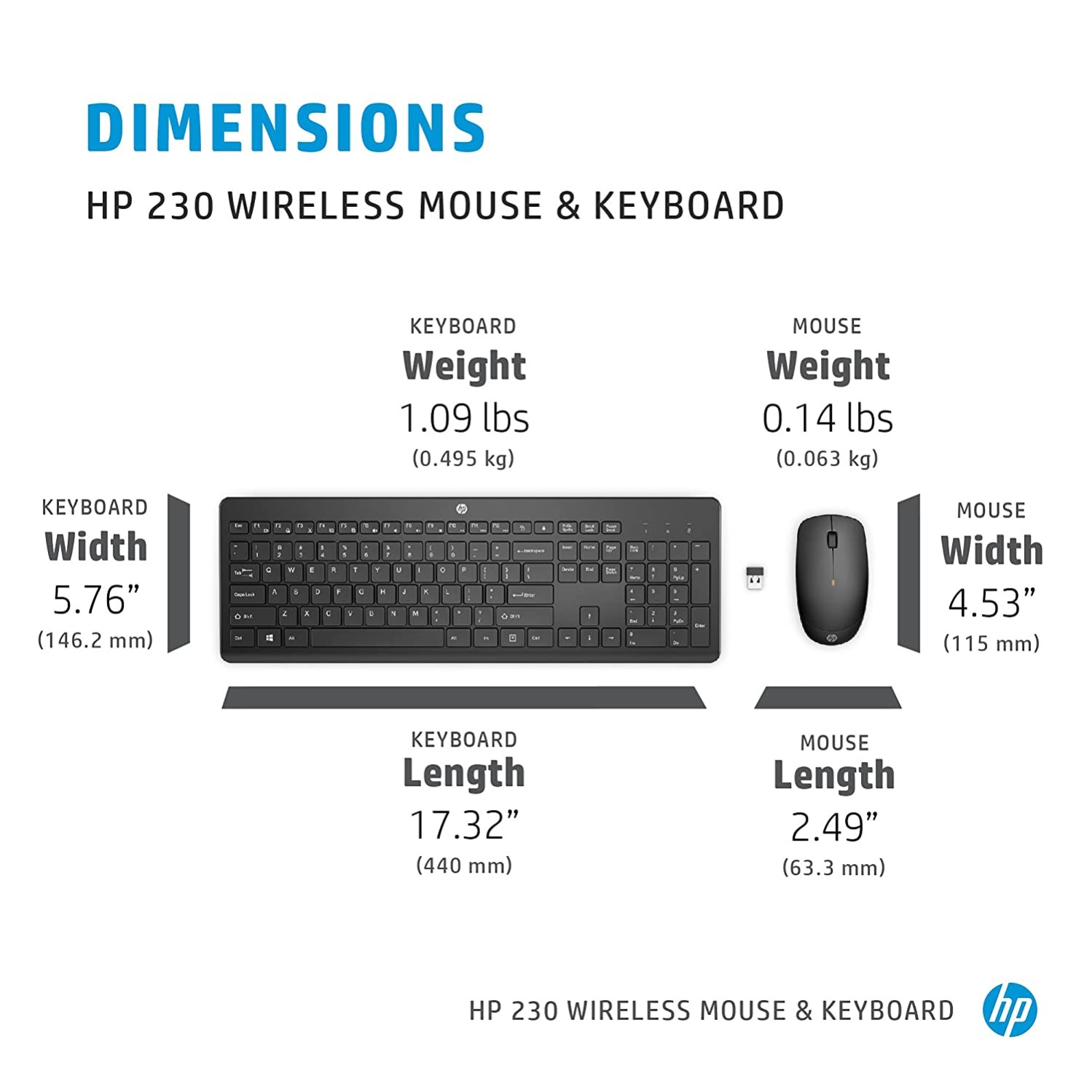 HP 230 Wireless Black Keyboard and Mouse Combo 1600 DPI (18H24AA)