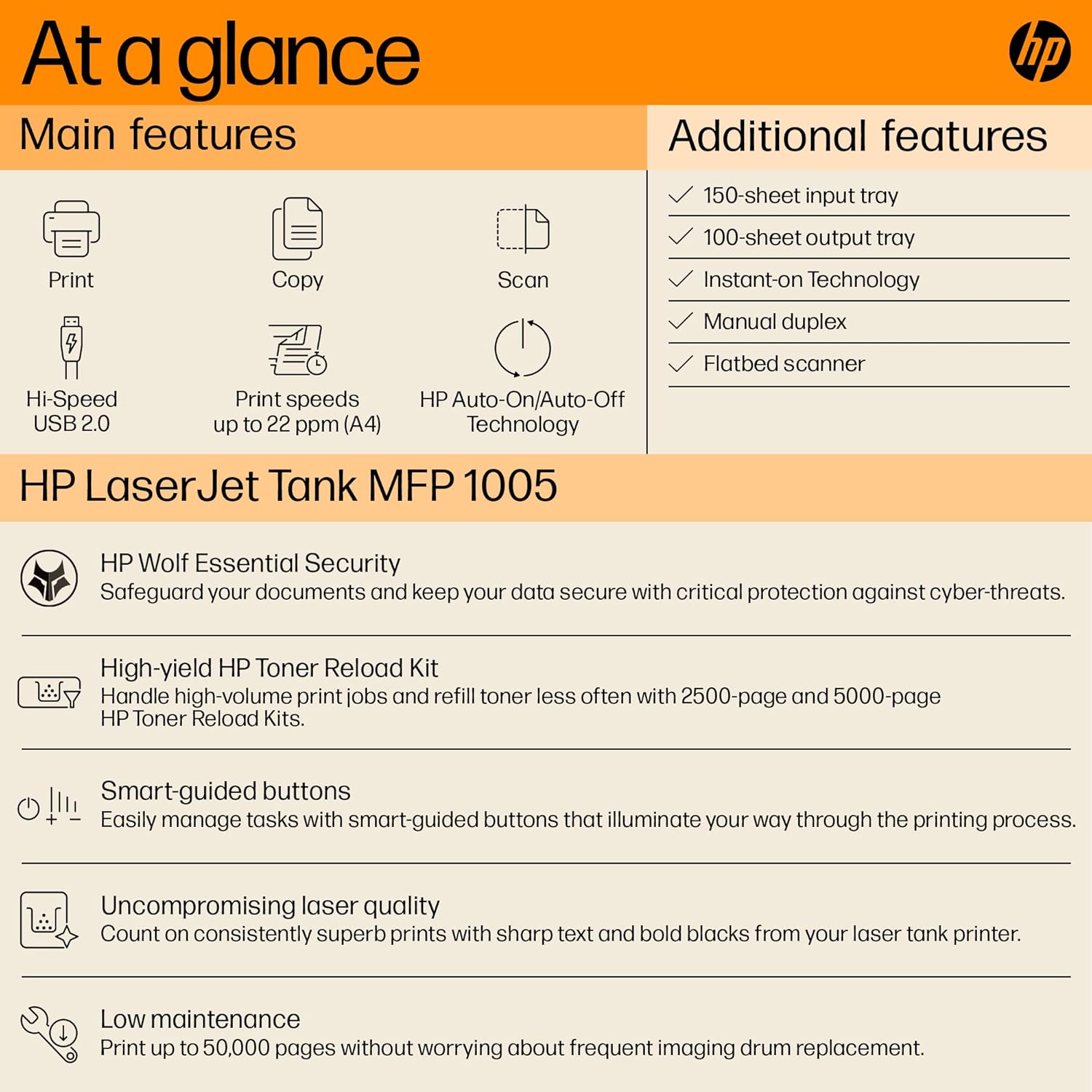 HP LaserJet Tank MFP 1005w, Wireless, Print, Copy, Scan, Hi-Speed USB 2 ...