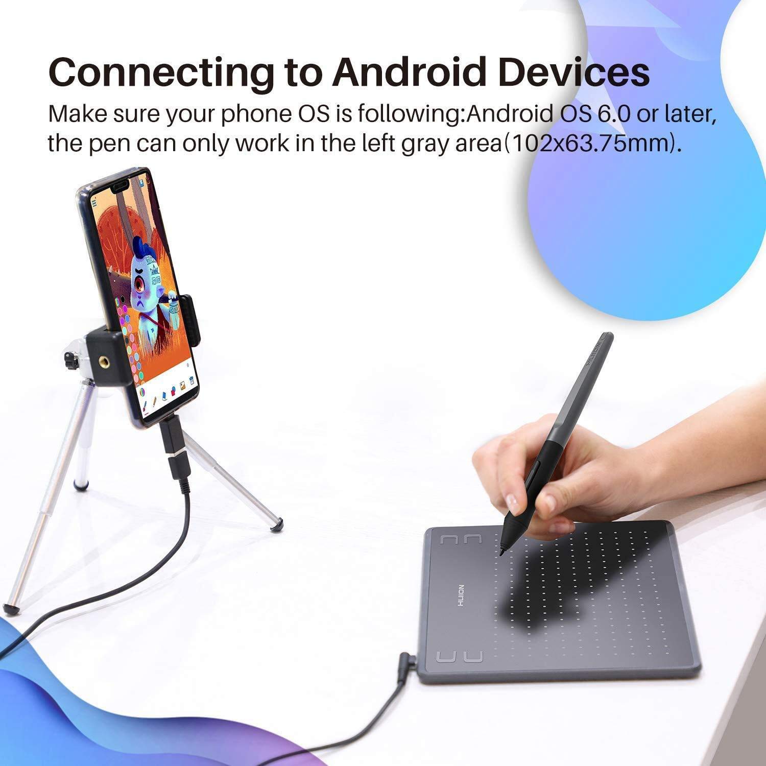HUION HS64 Graphics Drawing Tablet Battery-Free Stylus Android Windows ...