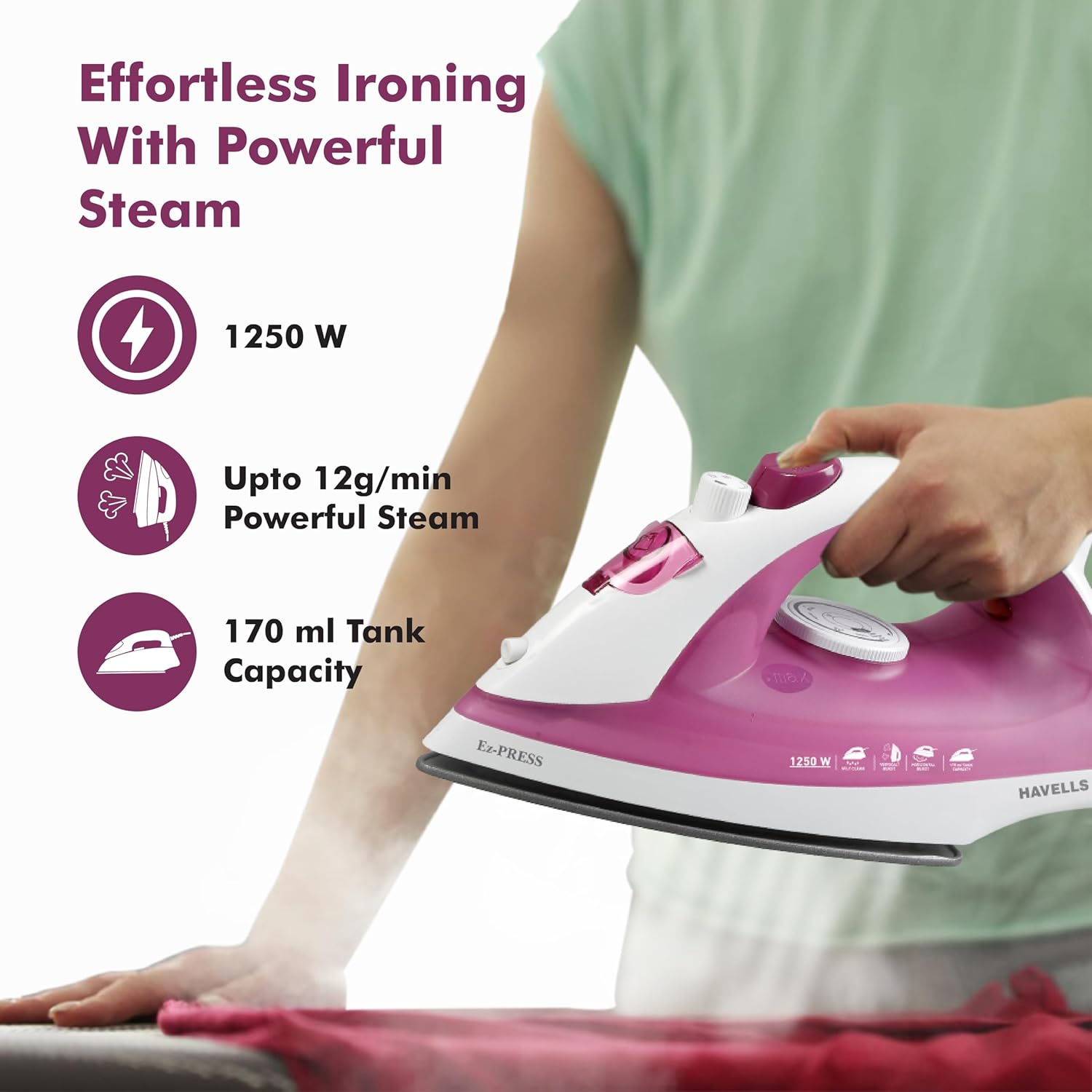 Havells Ez-Press 1250 Watts Steam Iron with Self Cleaning Function ...
