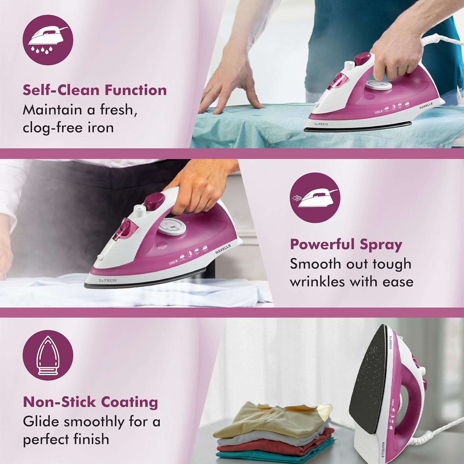 Havells Ez-Press 1250 Watts Steam Iron with Self Cleaning Function ...