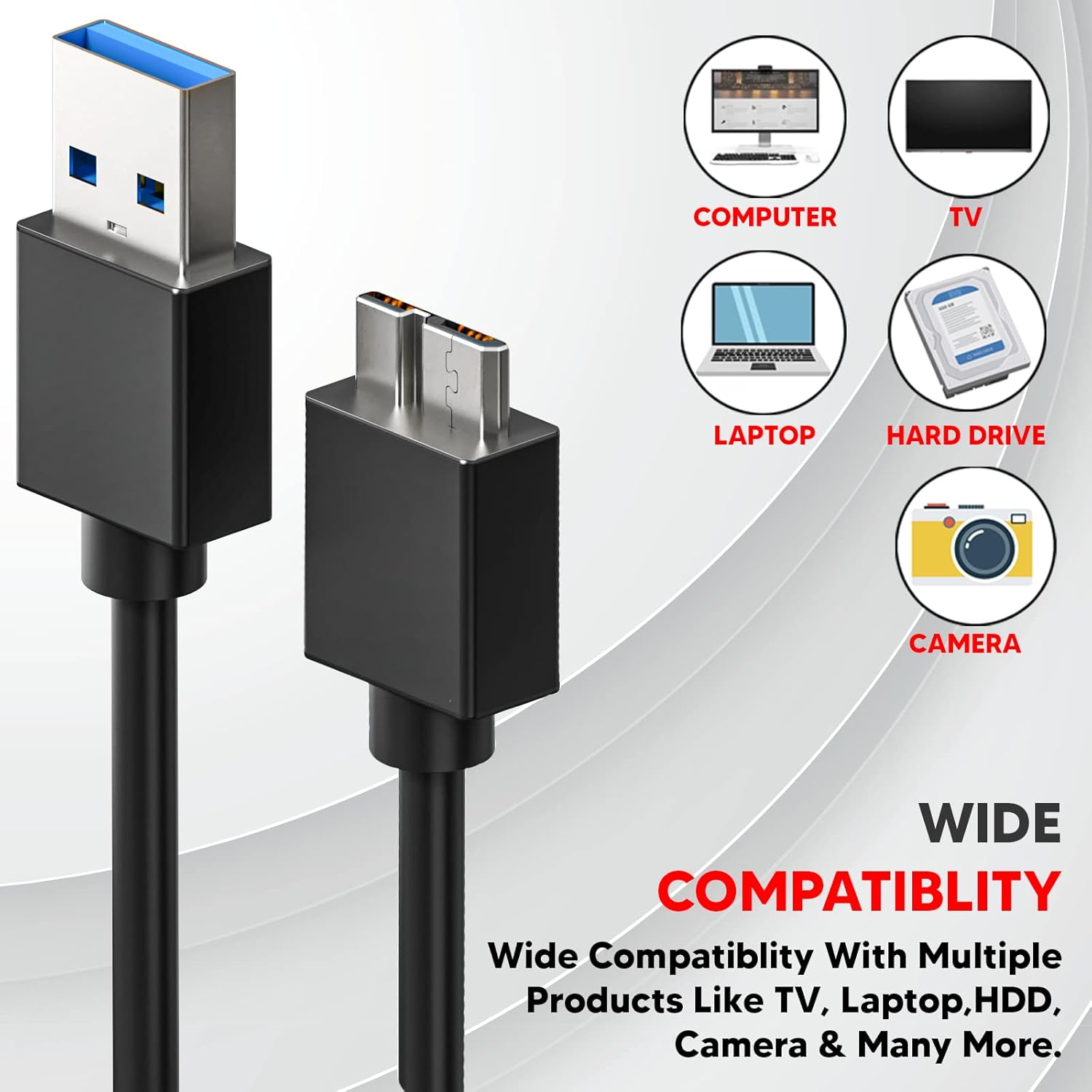 Lapster Hard Drive Cable Type C to Micro-B USB Compatible with all ...