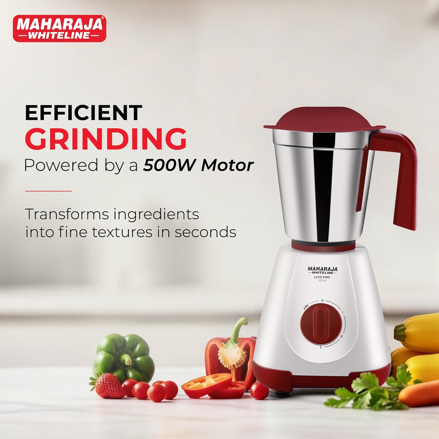 Maharaja Whiteline 500W Livo Pro Mixer Grinder with 3 Stainless Steel ...