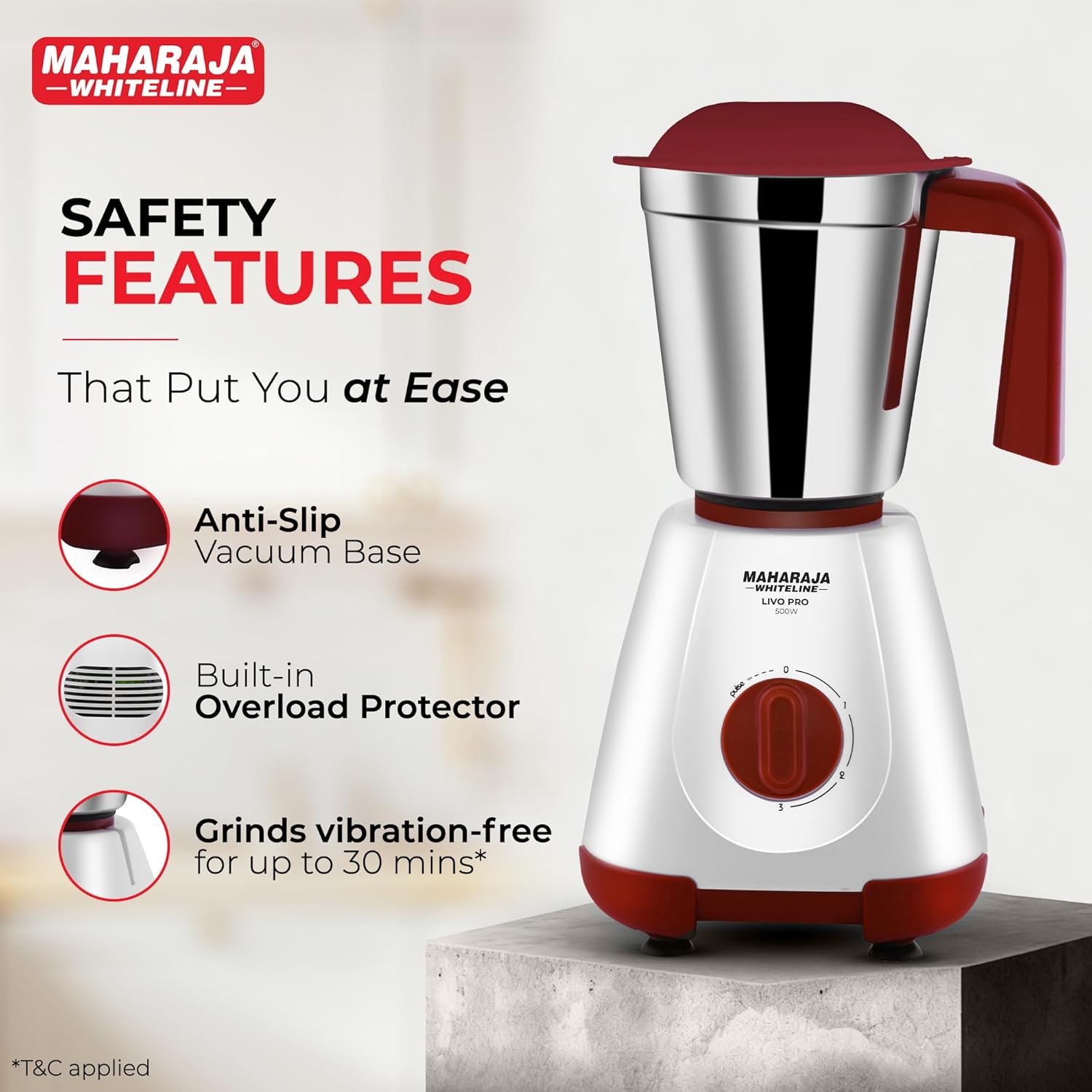 Maharaja Whiteline 500W Livo Pro Mixer Grinder with 3 Stainless Steel ...