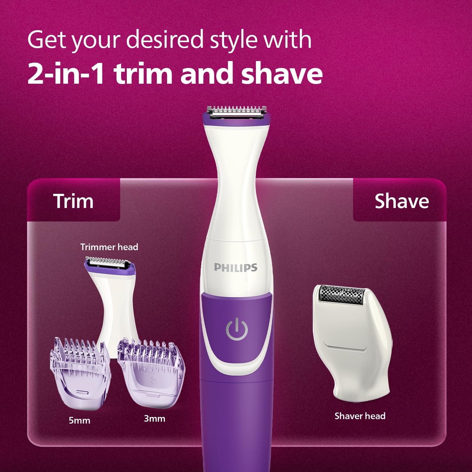 Philips Body Trimmer For Women,Skin Safe With Rounded Tips,2In1 Trim Or ...