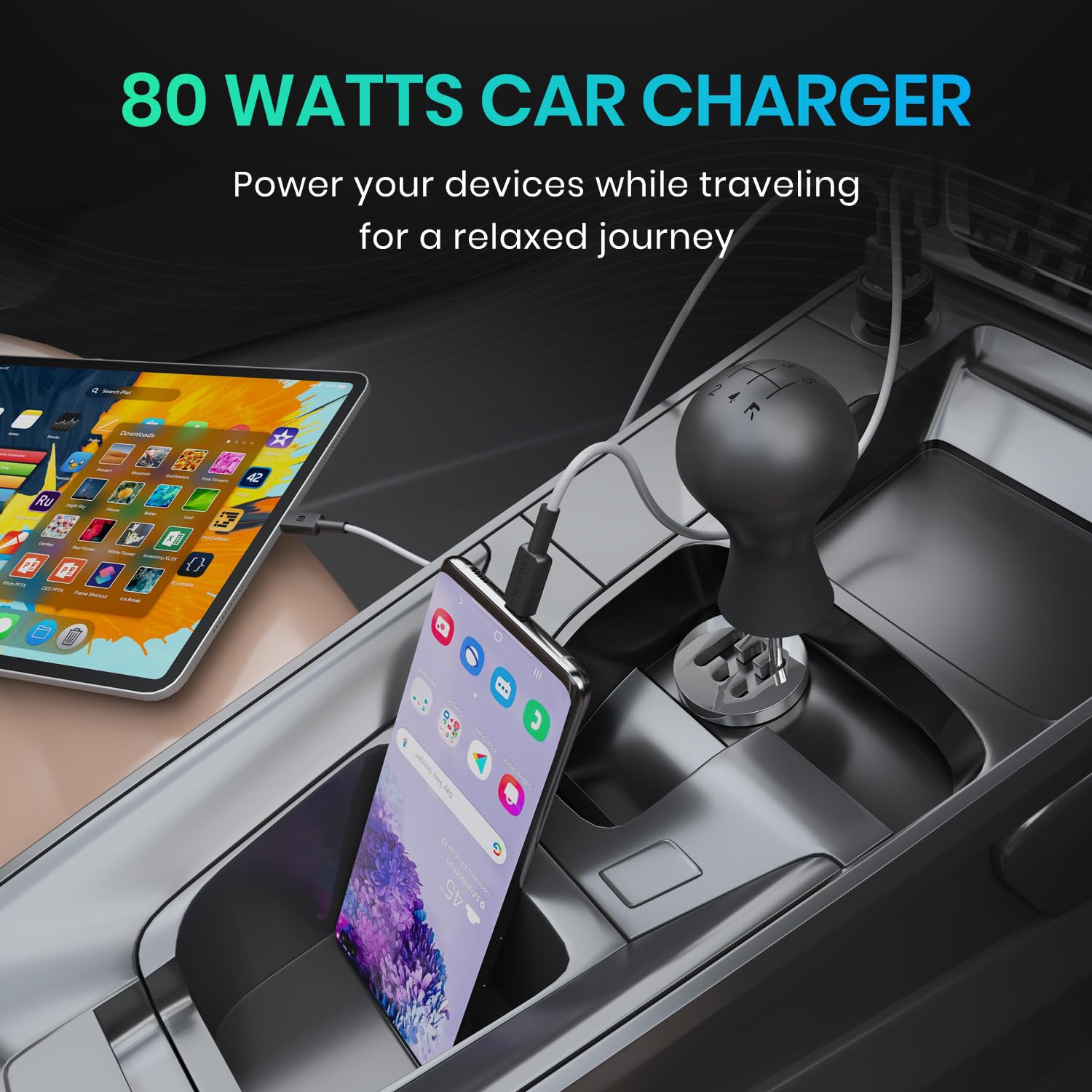 Portronics 80W Dual Output Fast Car Charger with Type-C PD & USB, LED ...