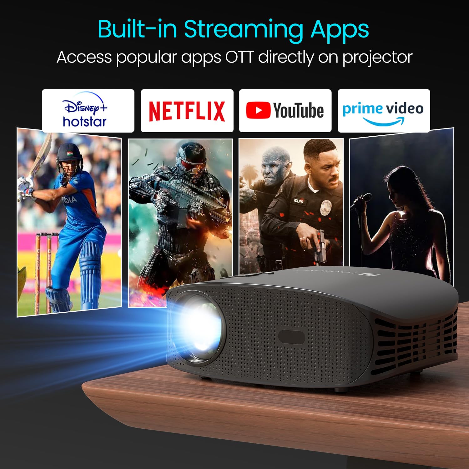 Portronics Beem 490 Smart LED Projector with 1080p Full HD, Streaming ...