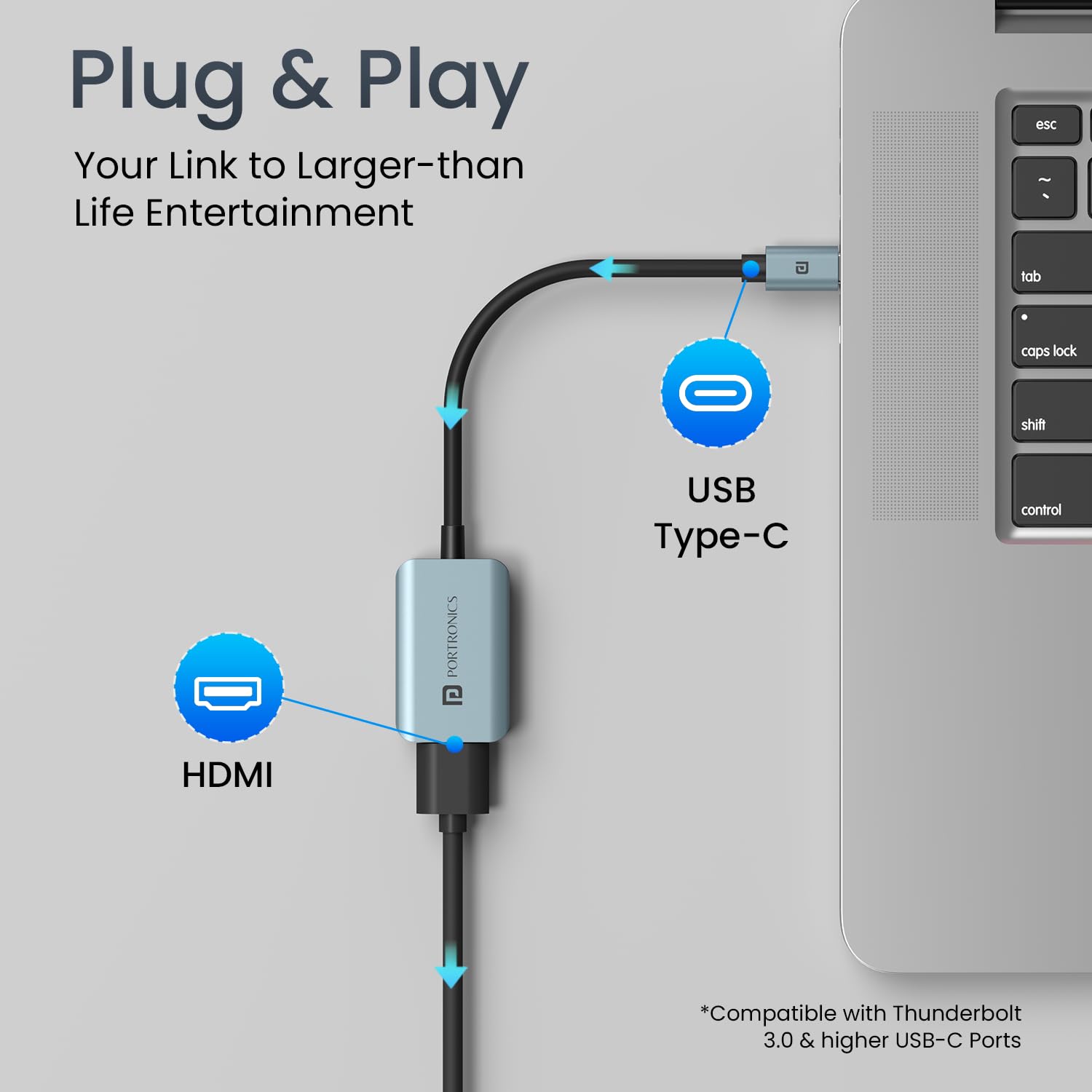 Portronics Mport X Type-C to HDMI Adapter with 4K @ 60 Hz Ultra HD ...