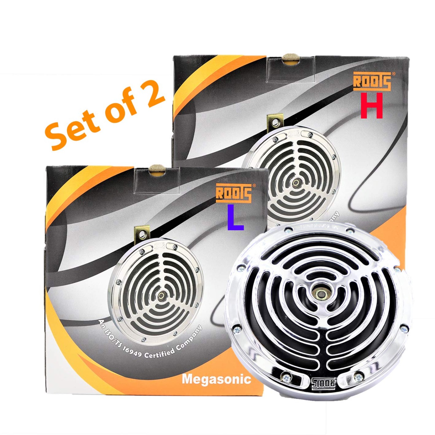 Roots Megasonic High and Low Tone Horn (12V) for Passenger Car
