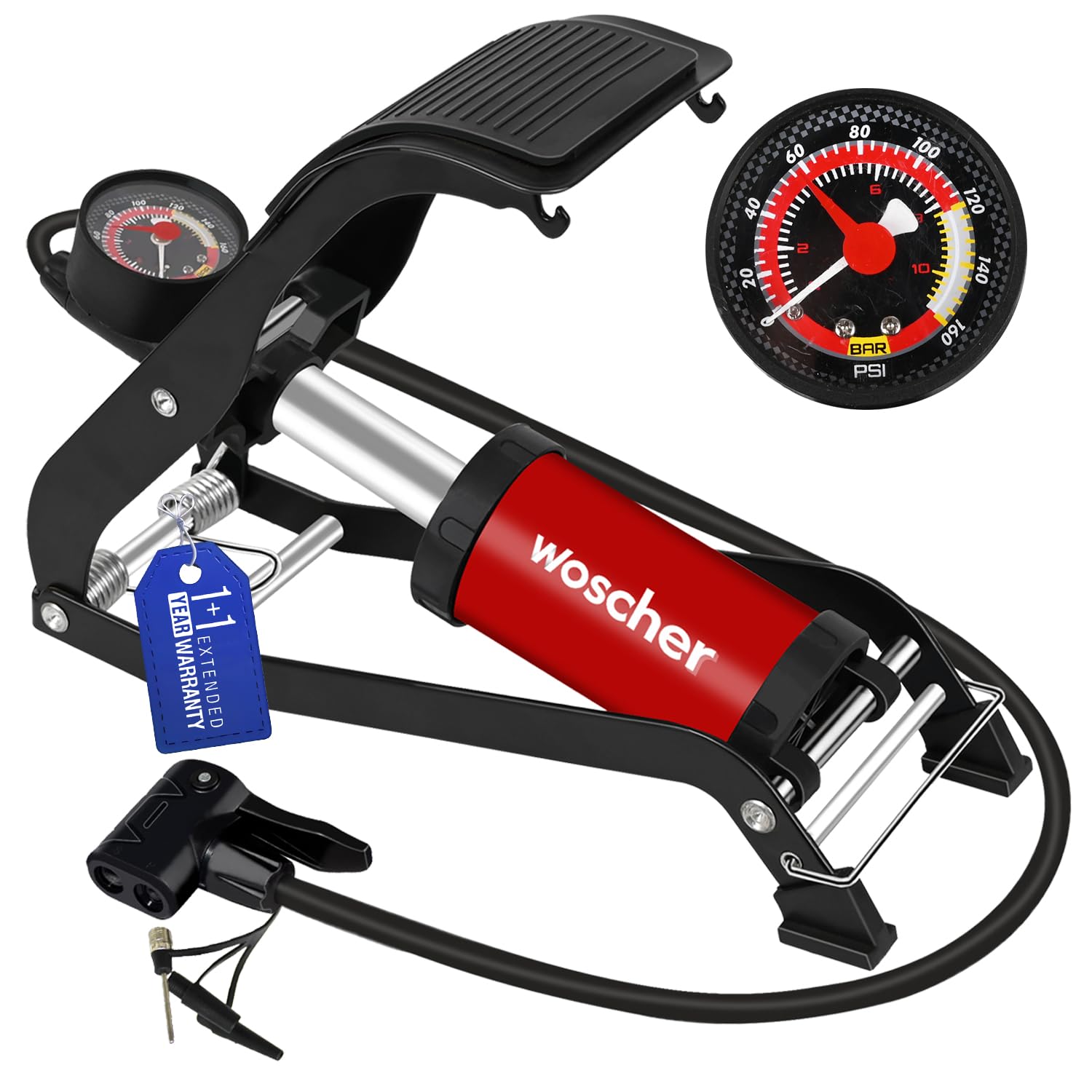 Woscher 8702Z Single Cylinder | Portable Foot Pump | Air Tyre Inflator ...