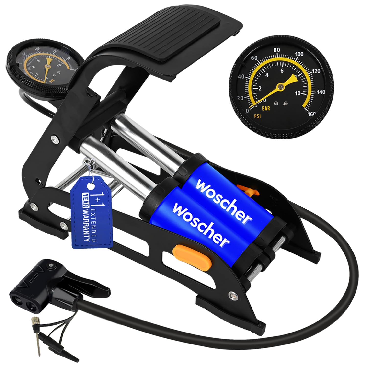 Woscher 8705M Tyre Inflator for Car Air Pump Portable Foot Pump | Air ...