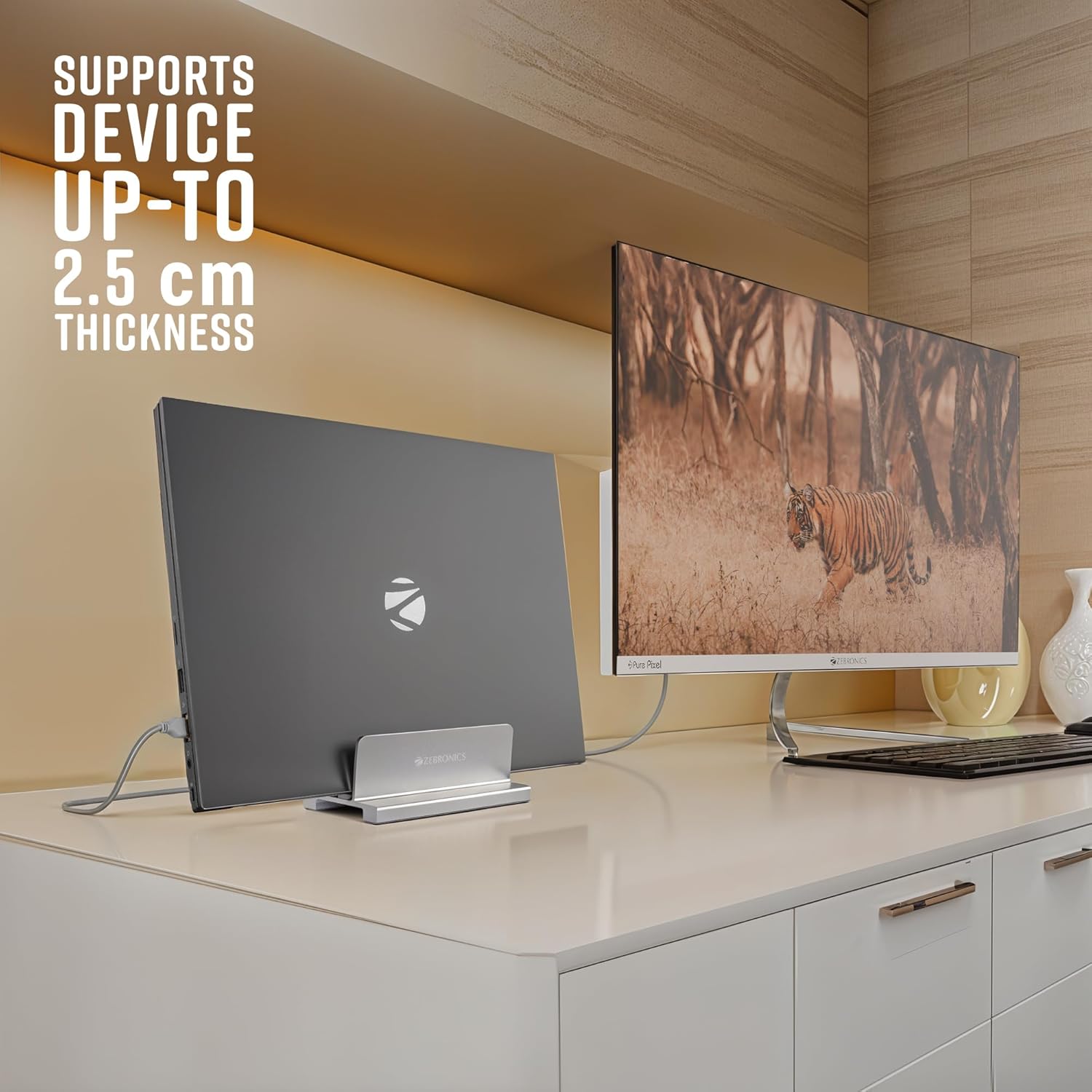 ZEBRONICS NS2000V Vertical Laptop Stand, Devices up-to 2.5cm Thickness ...