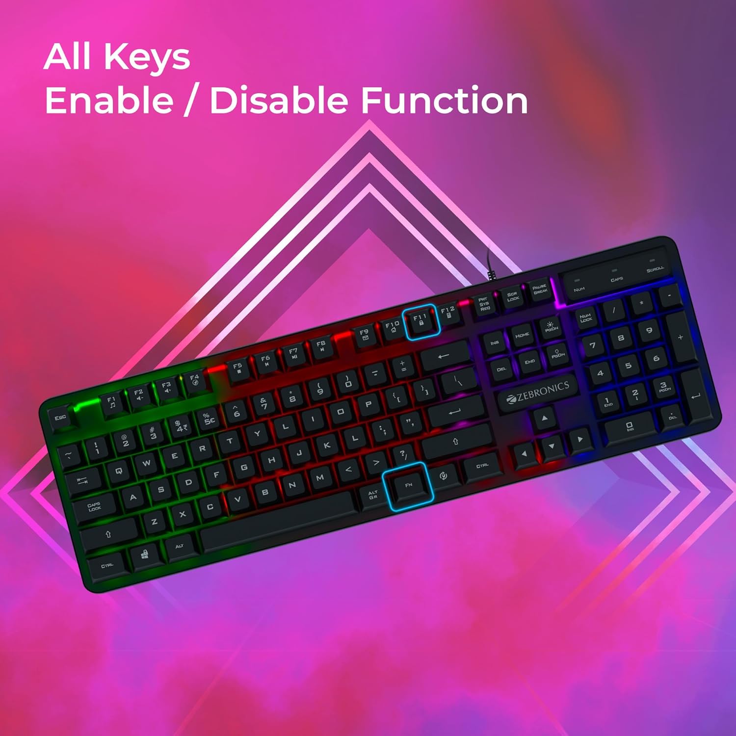 ZEBRONICS Transformer K1 Premium Gaming Keyboard with 104 Keys, 1.7m ...