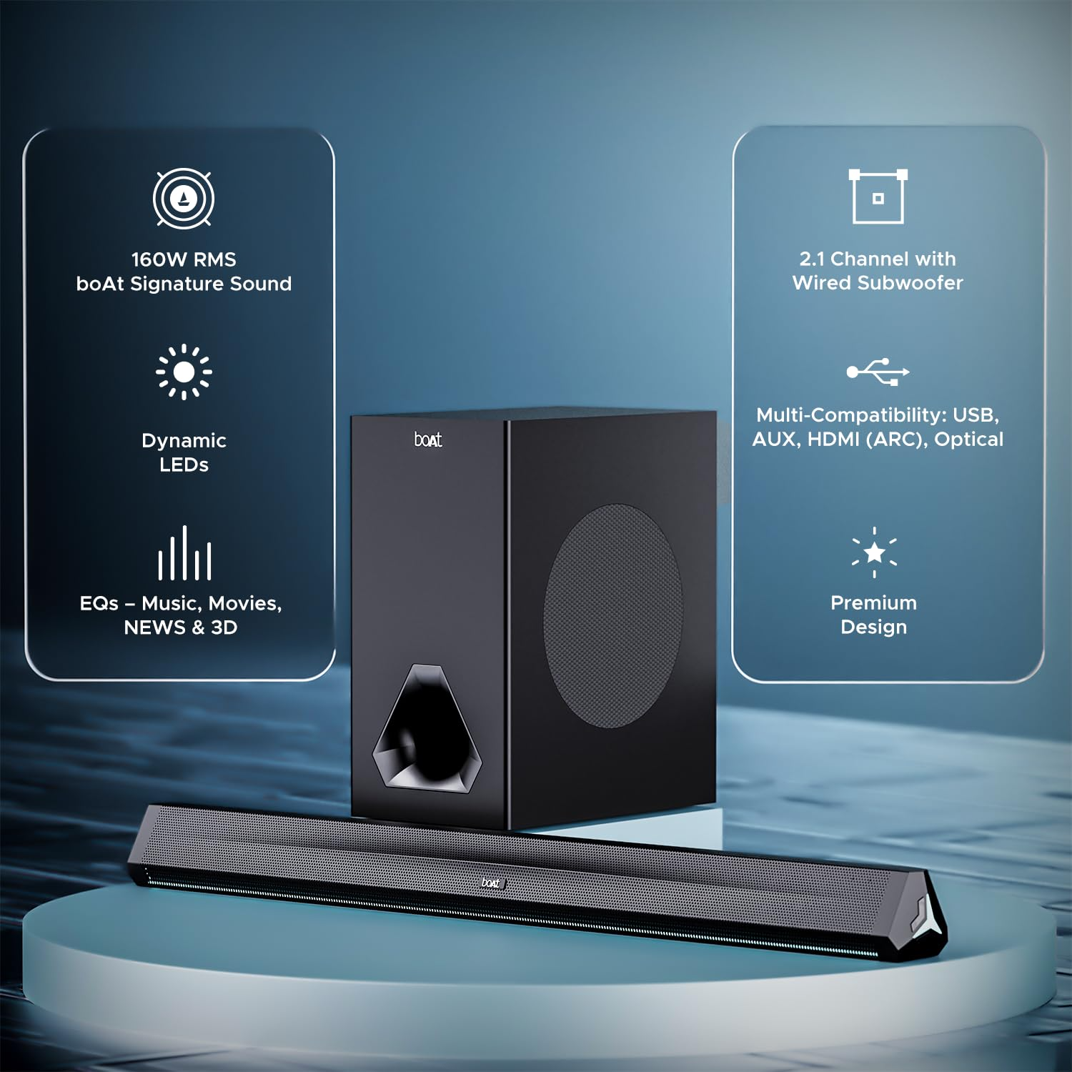 boAt Aavante Bar Orion Soundbar with 160W RMS Signature Sound, 2.1 CH ...